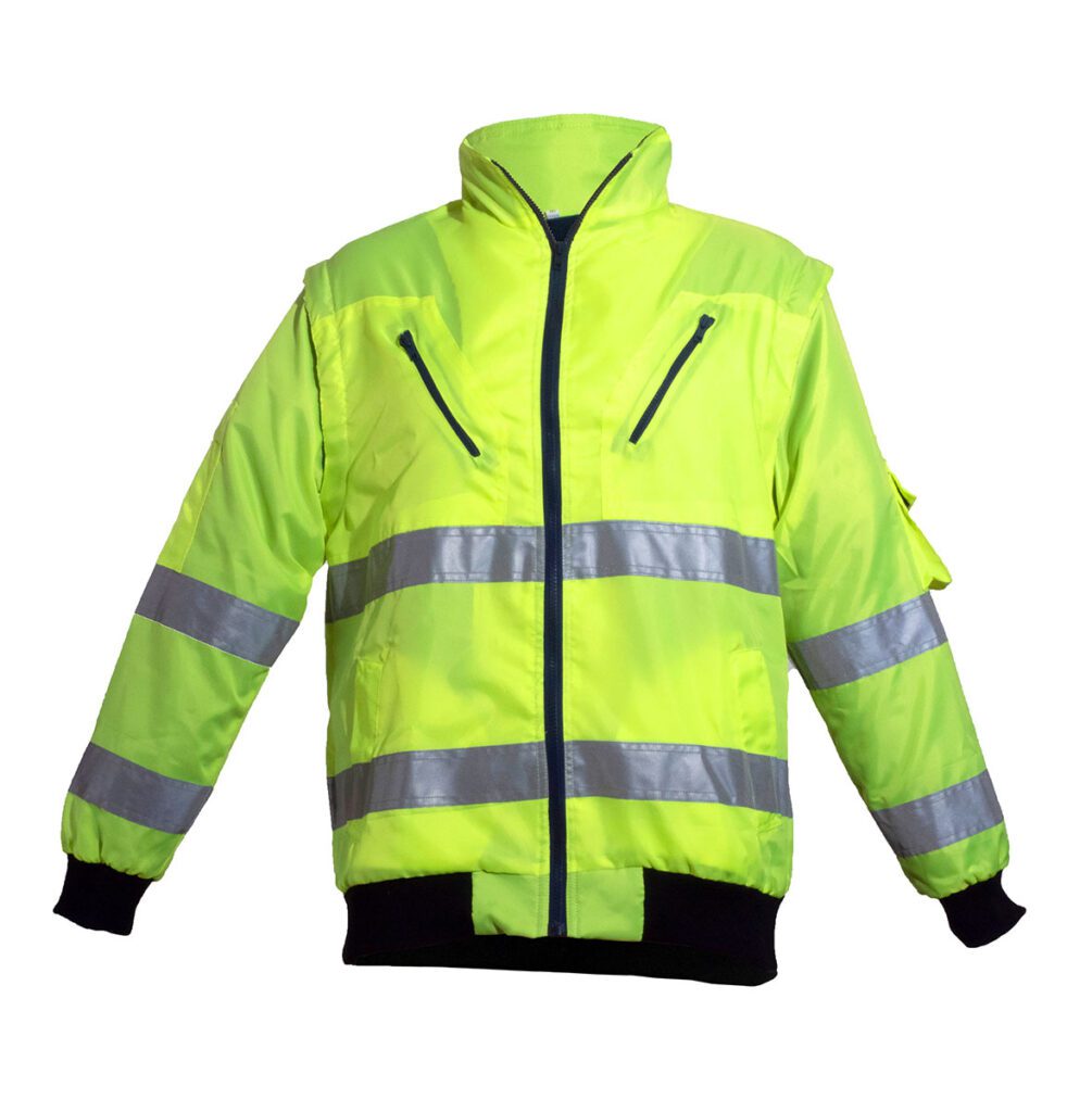 Vulcan Hi-Viz Reflective Winter Bunny/Bomber Jacket c/w Zip-Off Sleeves